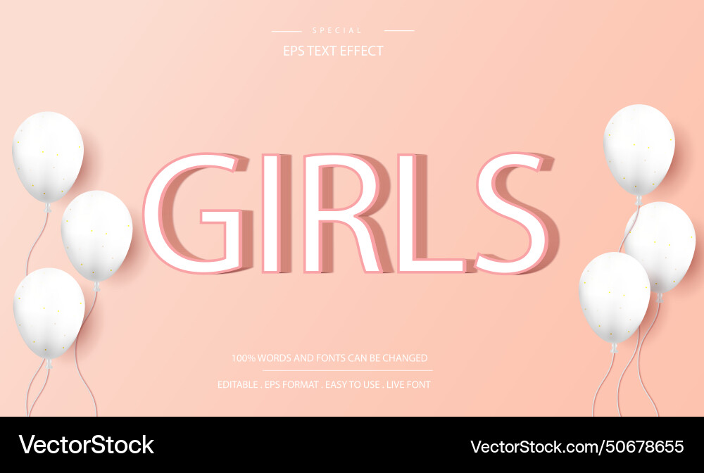 Editable text effect girls beautiful style 3d Vector Image