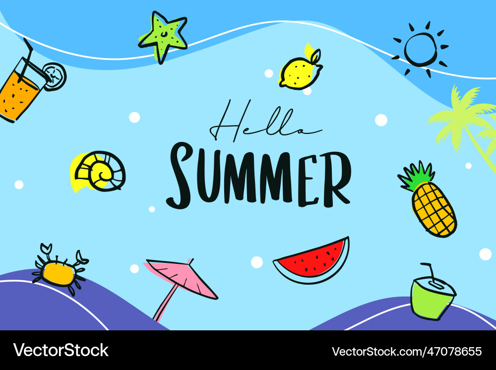 Hello summer hand drawn style with decoration Vector Image
