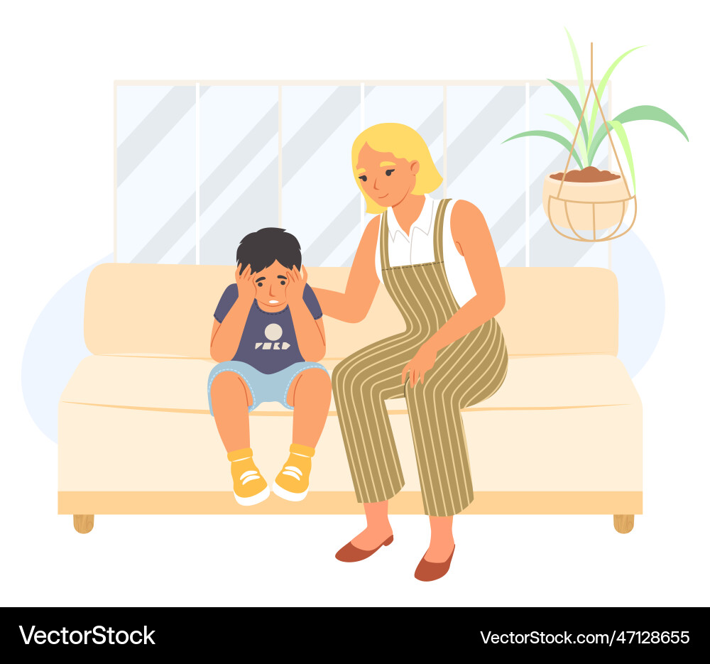 Loving mother supporting sad son child Royalty Free Vector