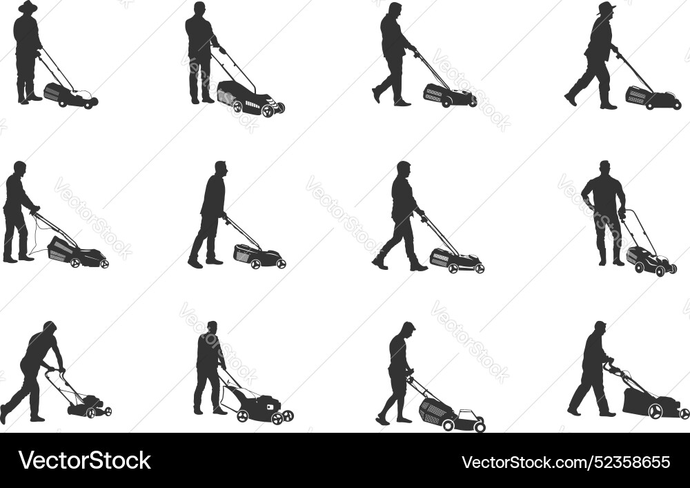Man pushing lawn mower svg mowing Royalty Free Vector Image