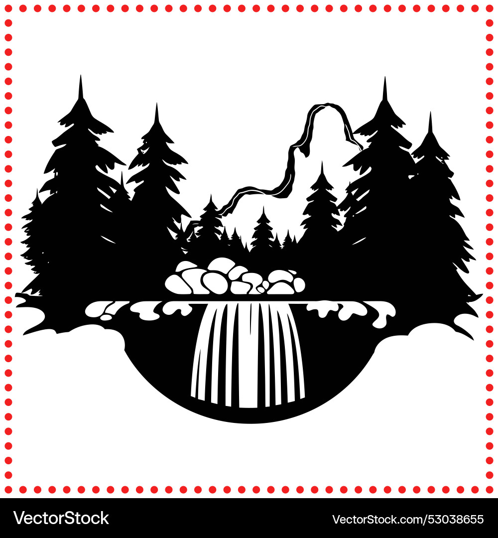 Peaceful monochrome waterfall silhouette tranquil Vector Image