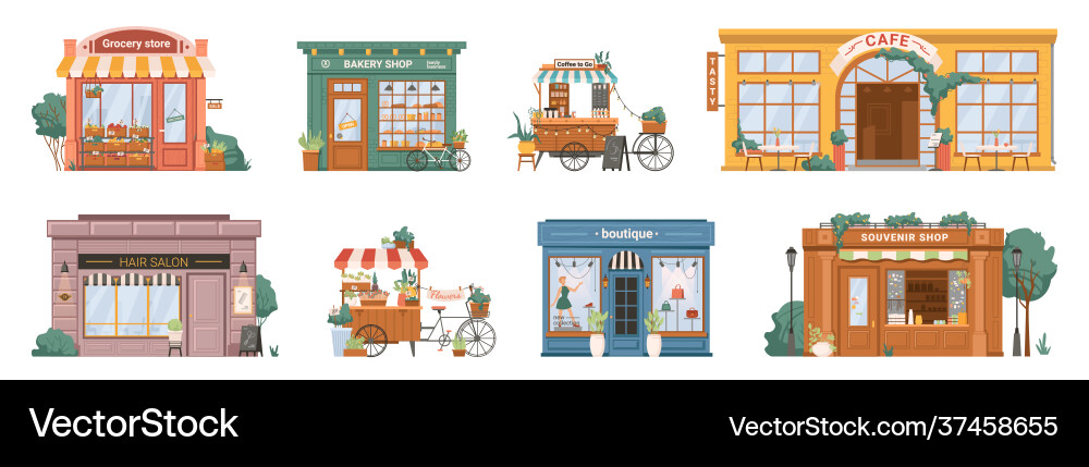 Small business building set shops and stores cafe Vector Image