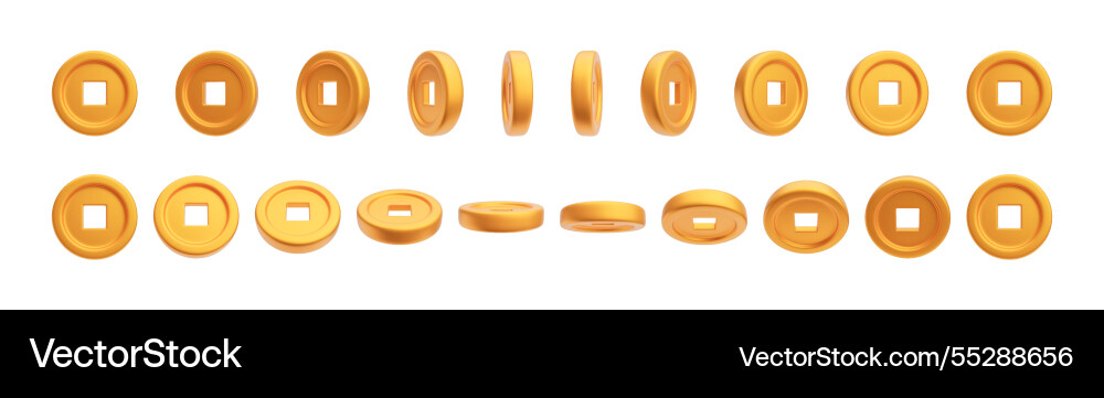 Chinese gold coin rotation Royalty Free Vector Image