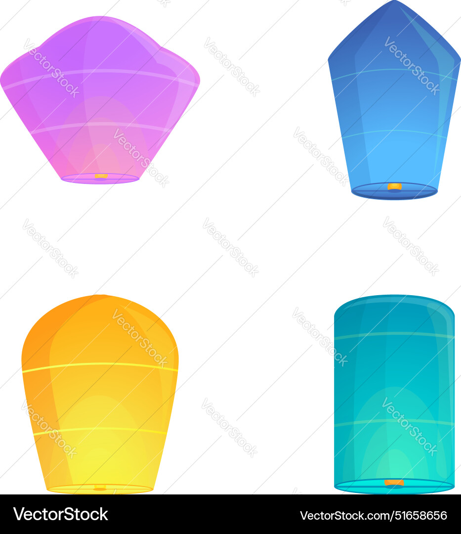 Lantern icons set cartoon different Royalty Free Vector
