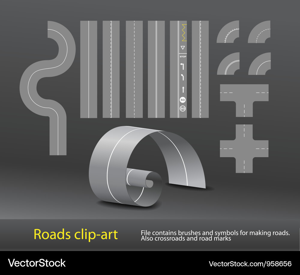 Road elements set Royalty Free Vector Image - VectorStock