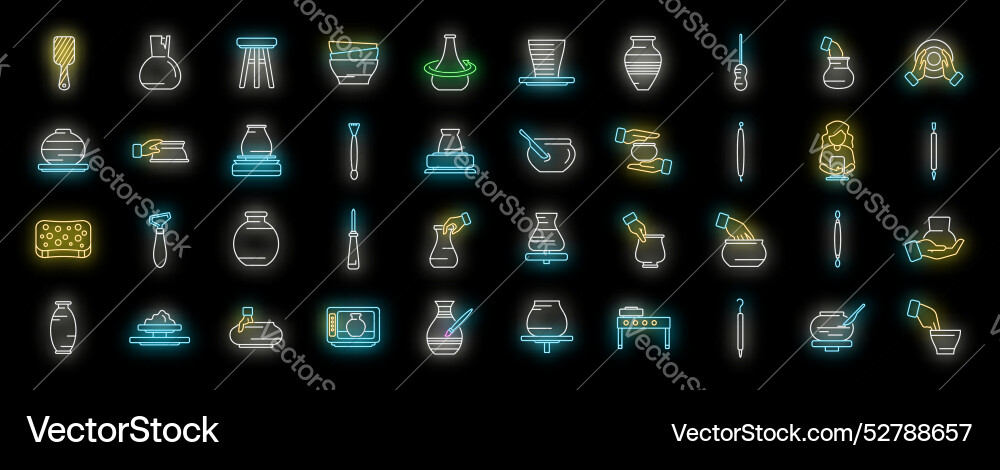 Pottery workshop icons set potter creating Vector Image
