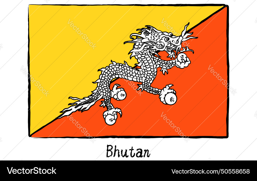 Analog hand-drawn world flag bhutan Royalty Free Vector