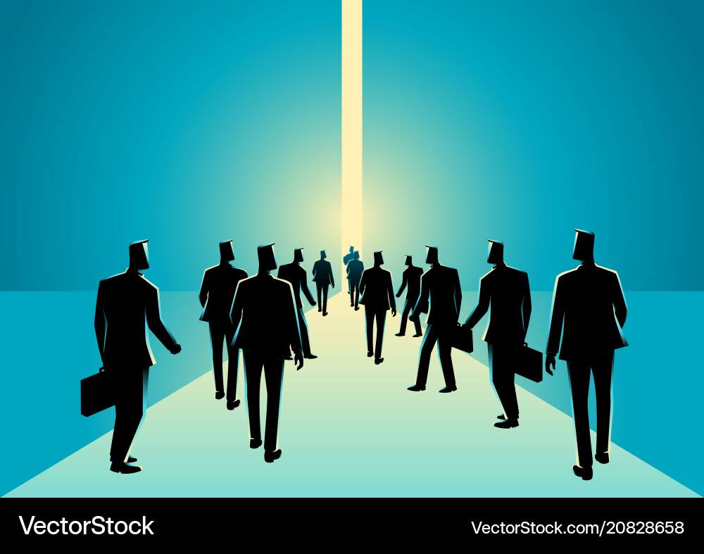 Crowd of people walking into narrow path Vector Image