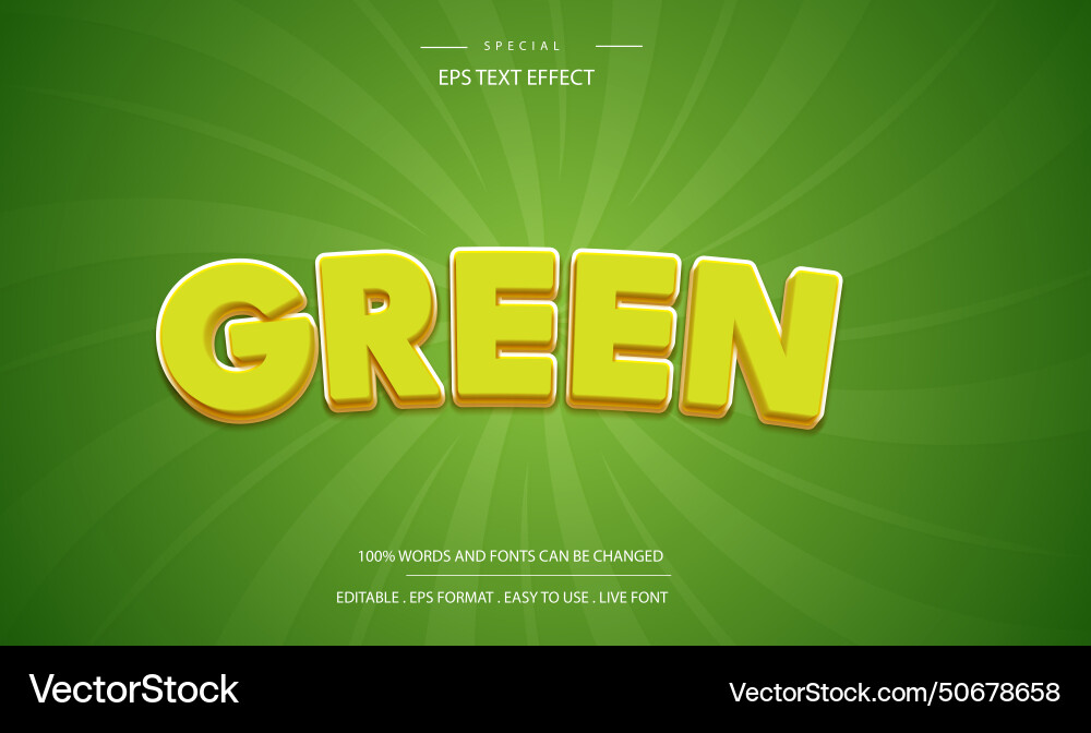 Editable text effect 3d green banner template Vector Image