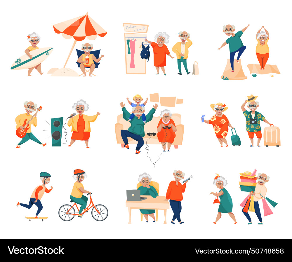 Elderly people cartoon set Royalty Free Vector Image
