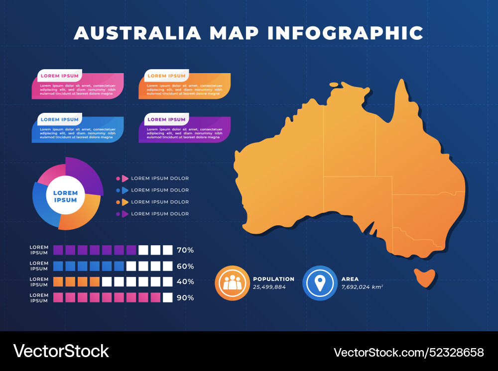 Gradient australia map infographic Royalty Free Vector Image