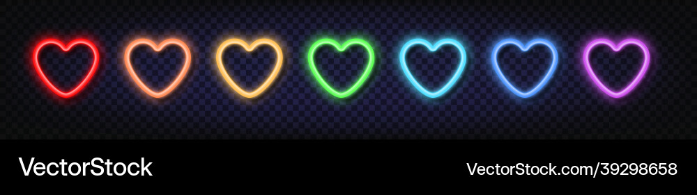 Rainbow colored neon heart sign set Royalty Free Vector