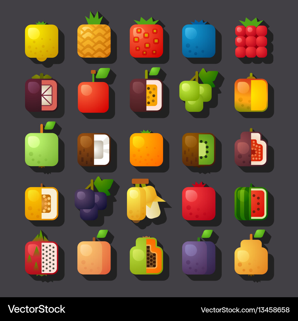 Square shaped fruit icon set Royalty Free Vector Image