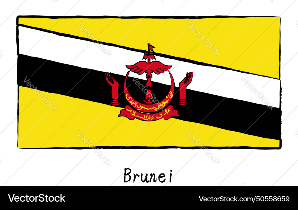 Analog hand-drawn world flag brunei Royalty Free Vector