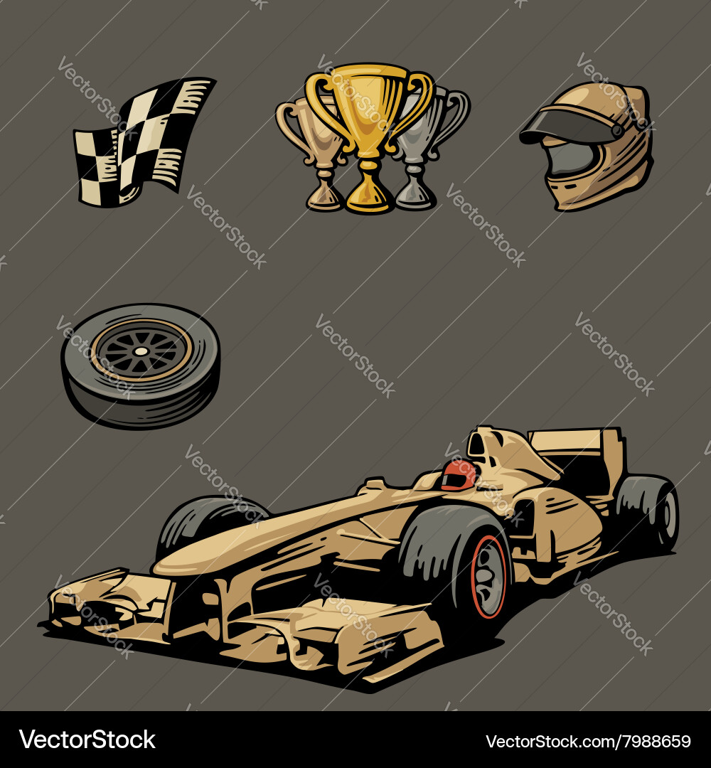 F1 car sport set symbols Royalty Free Vector Image