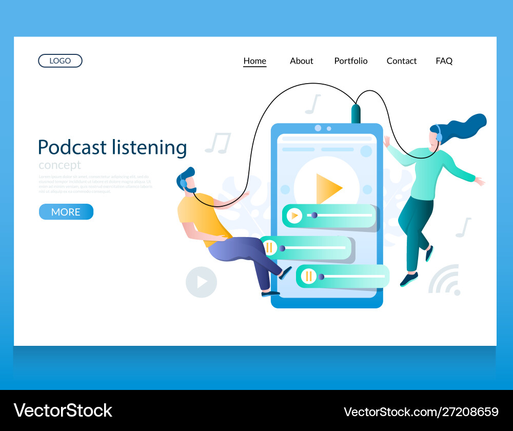 Podcast listening website landing page Royalty Free Vector