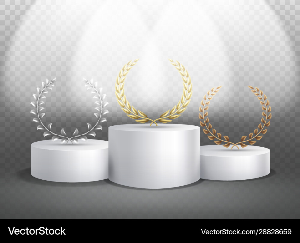 Winner pedestal laurel golden emblems on podium Vector Image