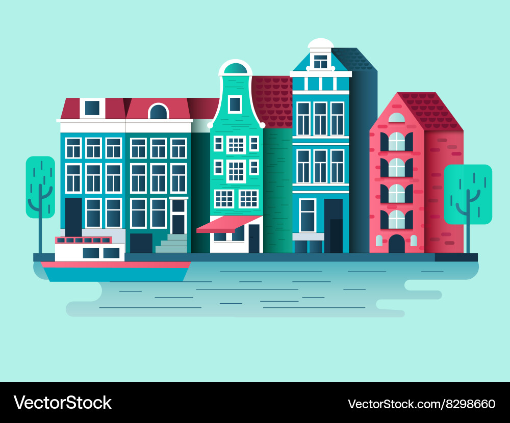 Amsterdam city design flat Royalty Free Vector Image