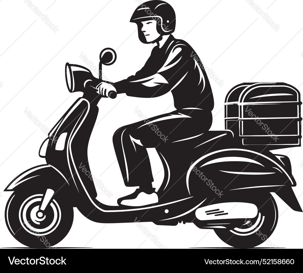 Elated express happy delivery guy emblem Vector Image