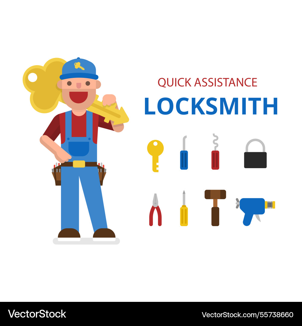 Flat locksmith character Royalty Free Vector Image