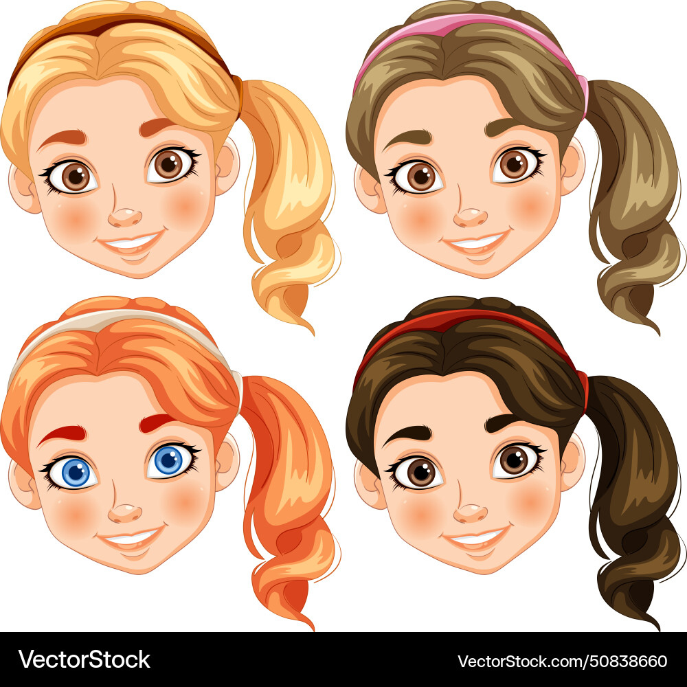 Four different female cartoon faces Royalty Free Vector