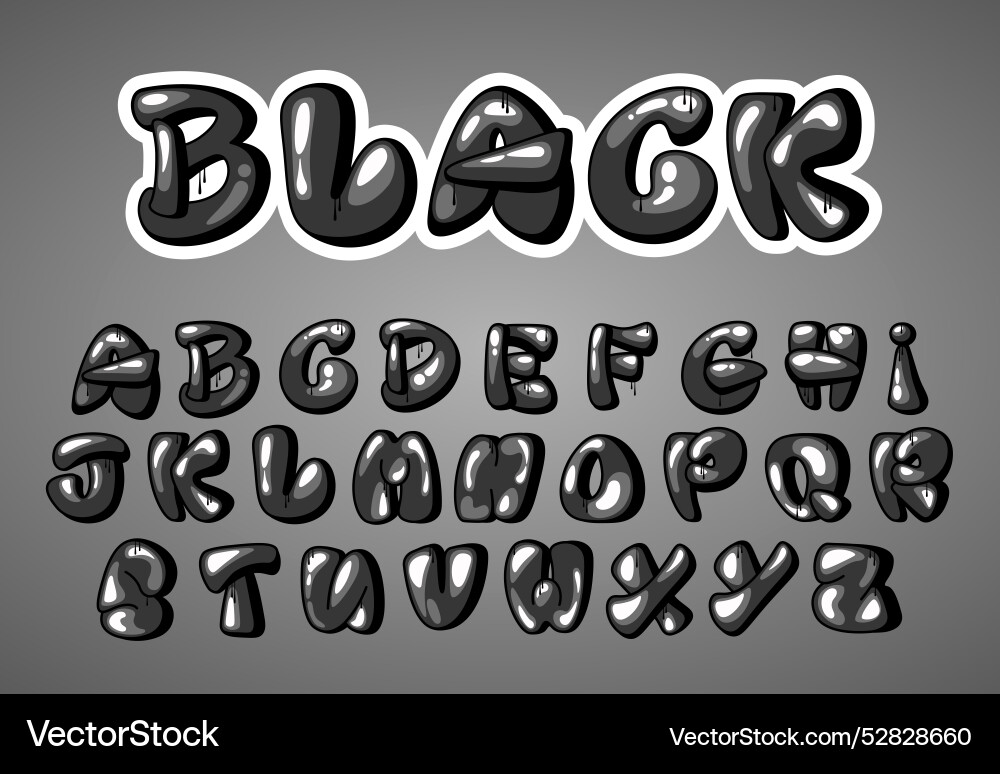 Graffiti bubble alphabet black dripping font Vector Image