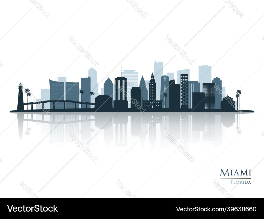 Miami Skyline Reflection Royalty Free Vector Image