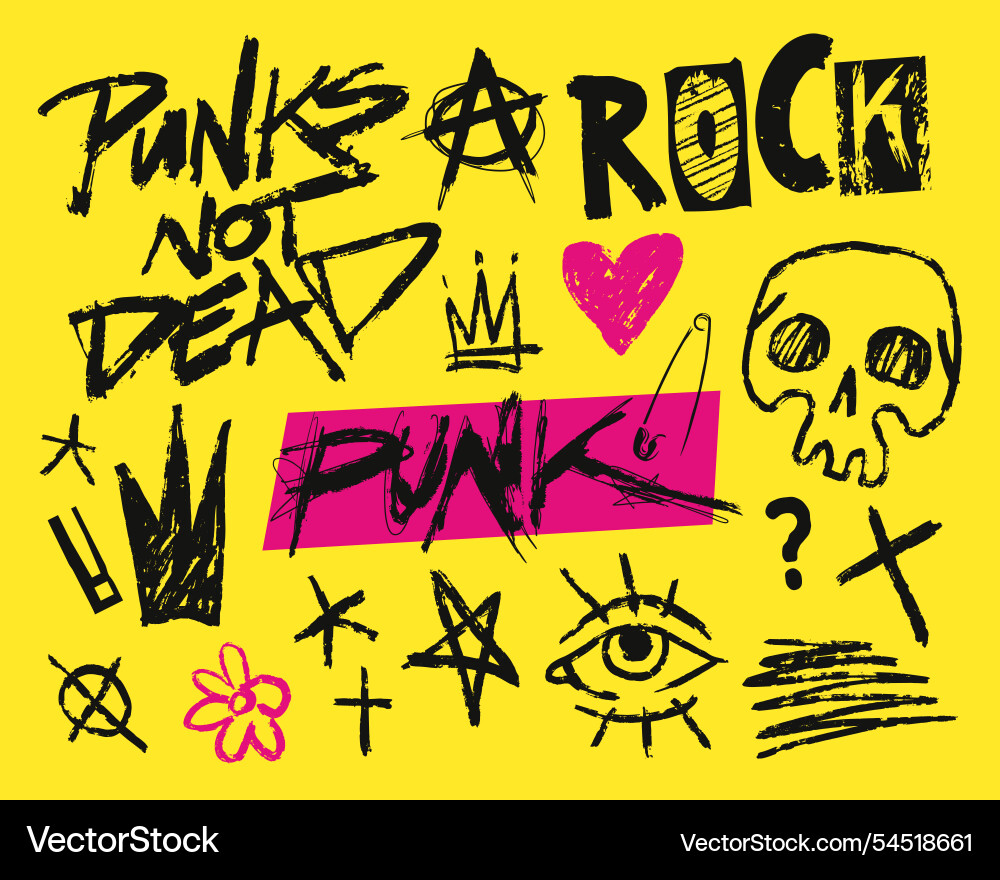 Bold punk rock art on bright background Royalty Free Vector
