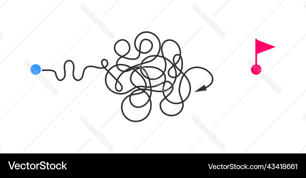Chaotic curved path with deflected arrow from Vector Image