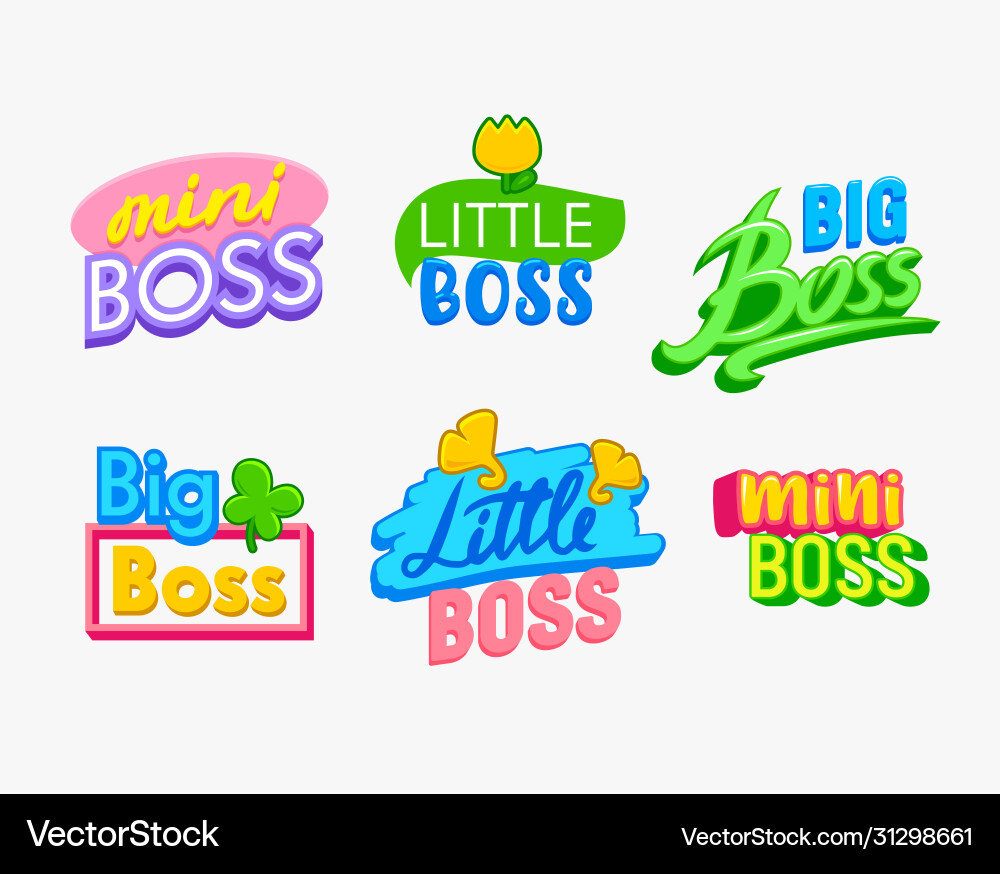 Mini boss banners or labels set kids design Vector Image