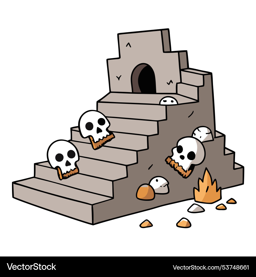 Skeletal remains strewn all over ancient decaying Vector Image