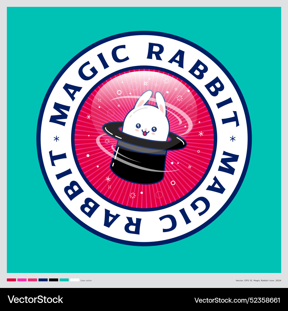 White magic rabbit top hat kawaii emblem circle Vector Image