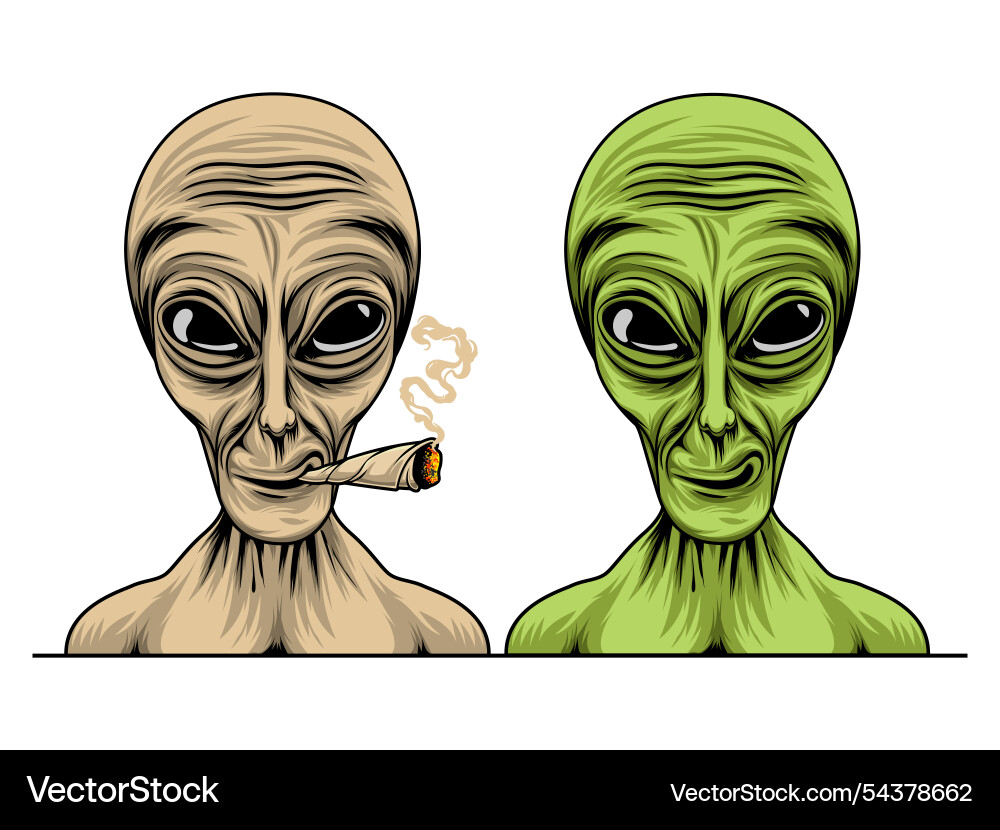 Alien smoking weed and aline character Royalty Free Vector