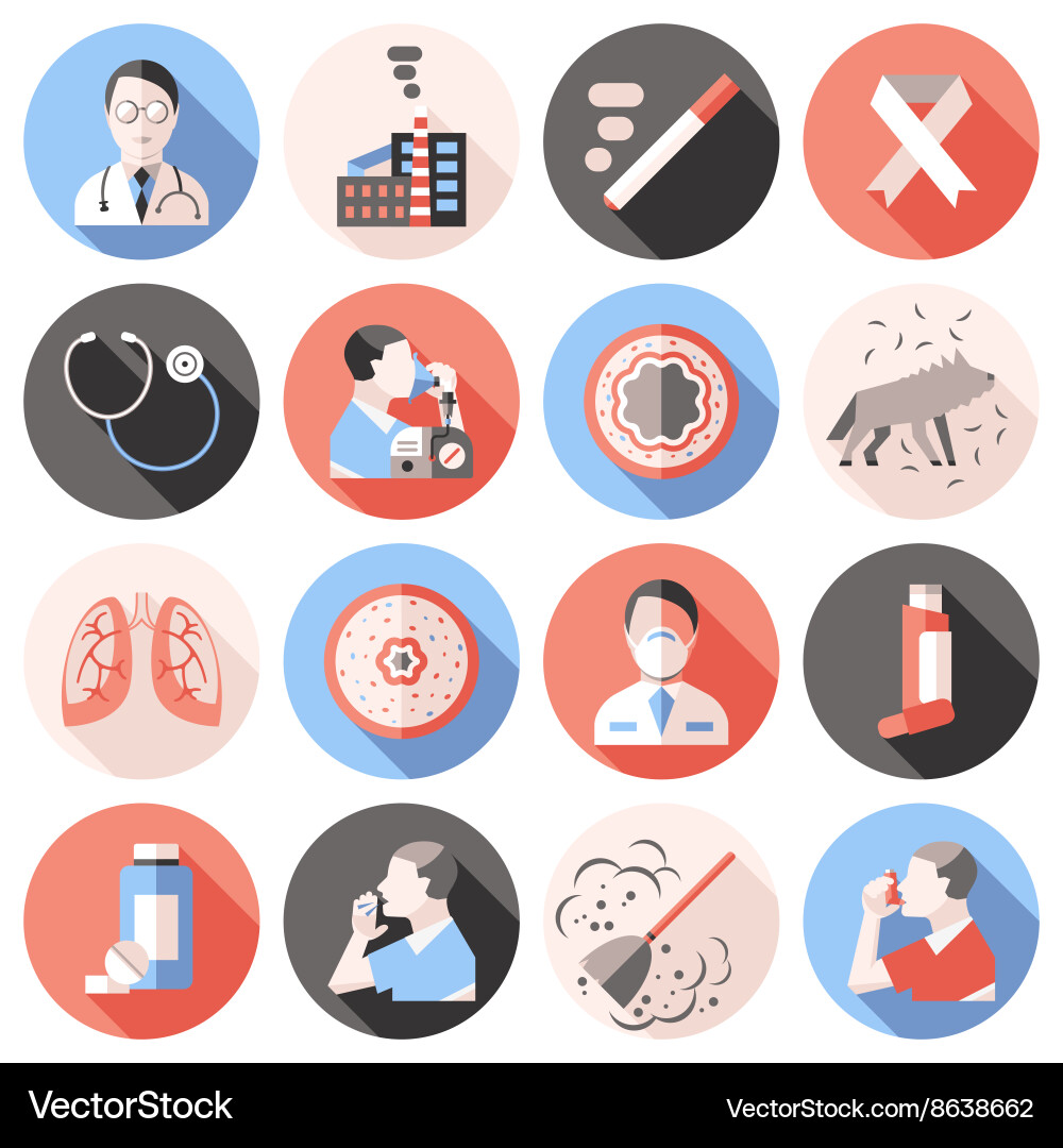 Asthma icons flat set Royalty Free Vector Image Asthma icons flat set Royalty Free Vector Image