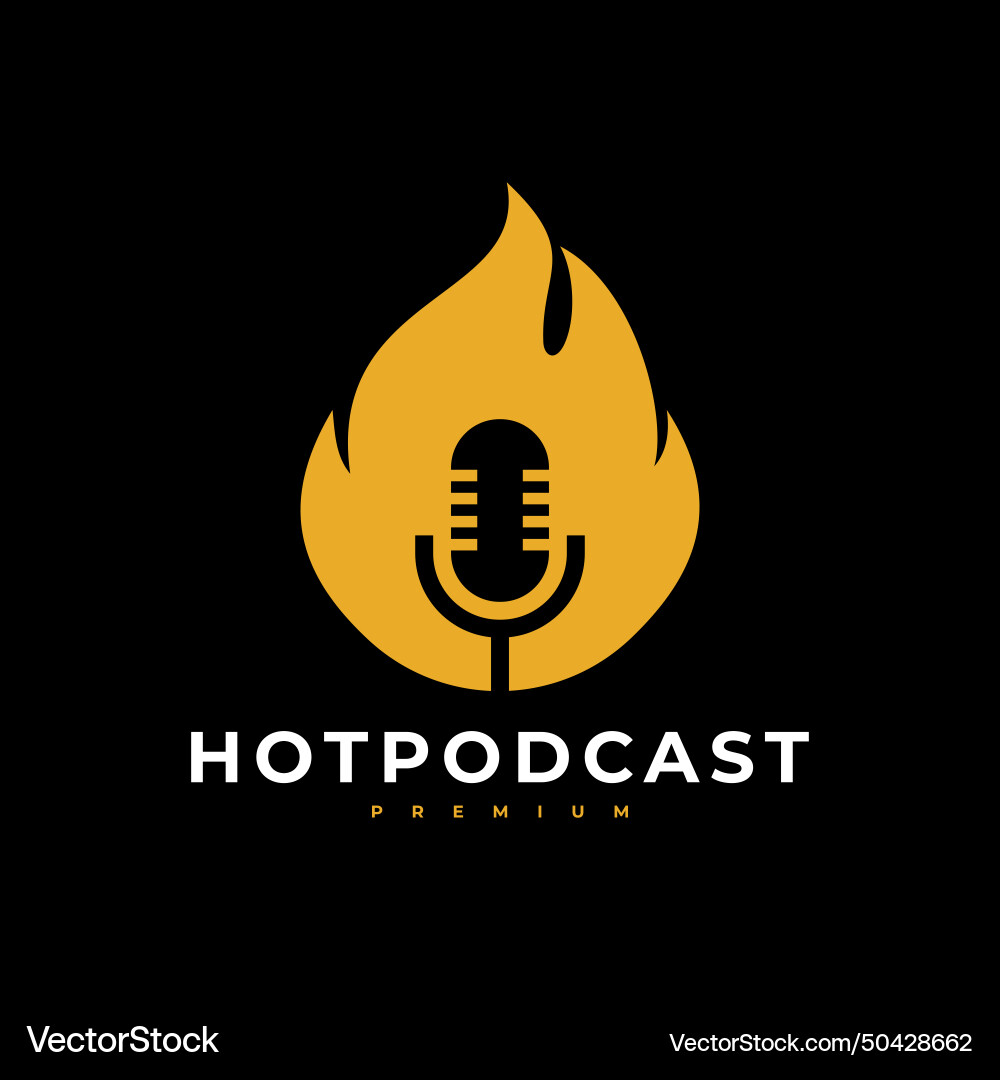 Hot podcast microphone fire logo icon Royalty Free Vector