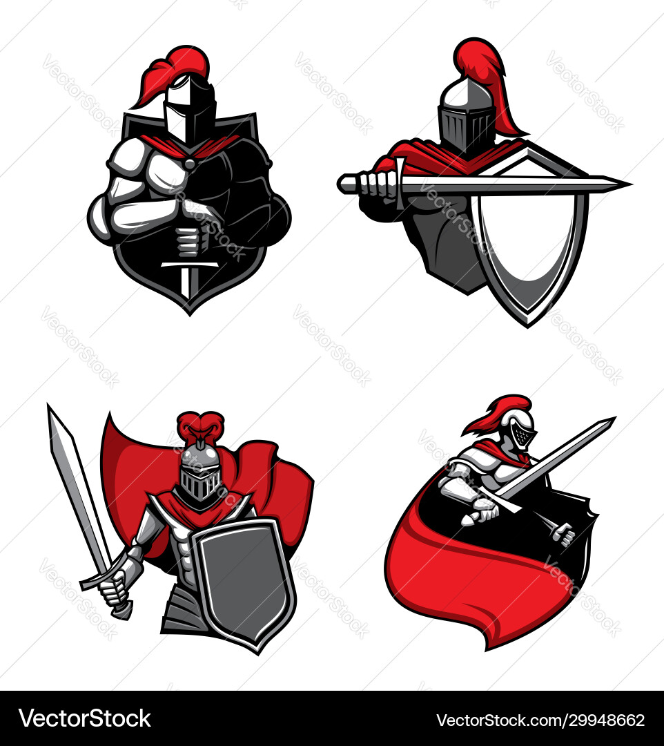 Knight icons warriors swords helmets shields Vector Image