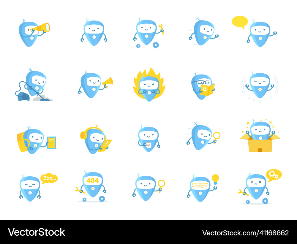 Little blue flying robot character big set cute Vector Image