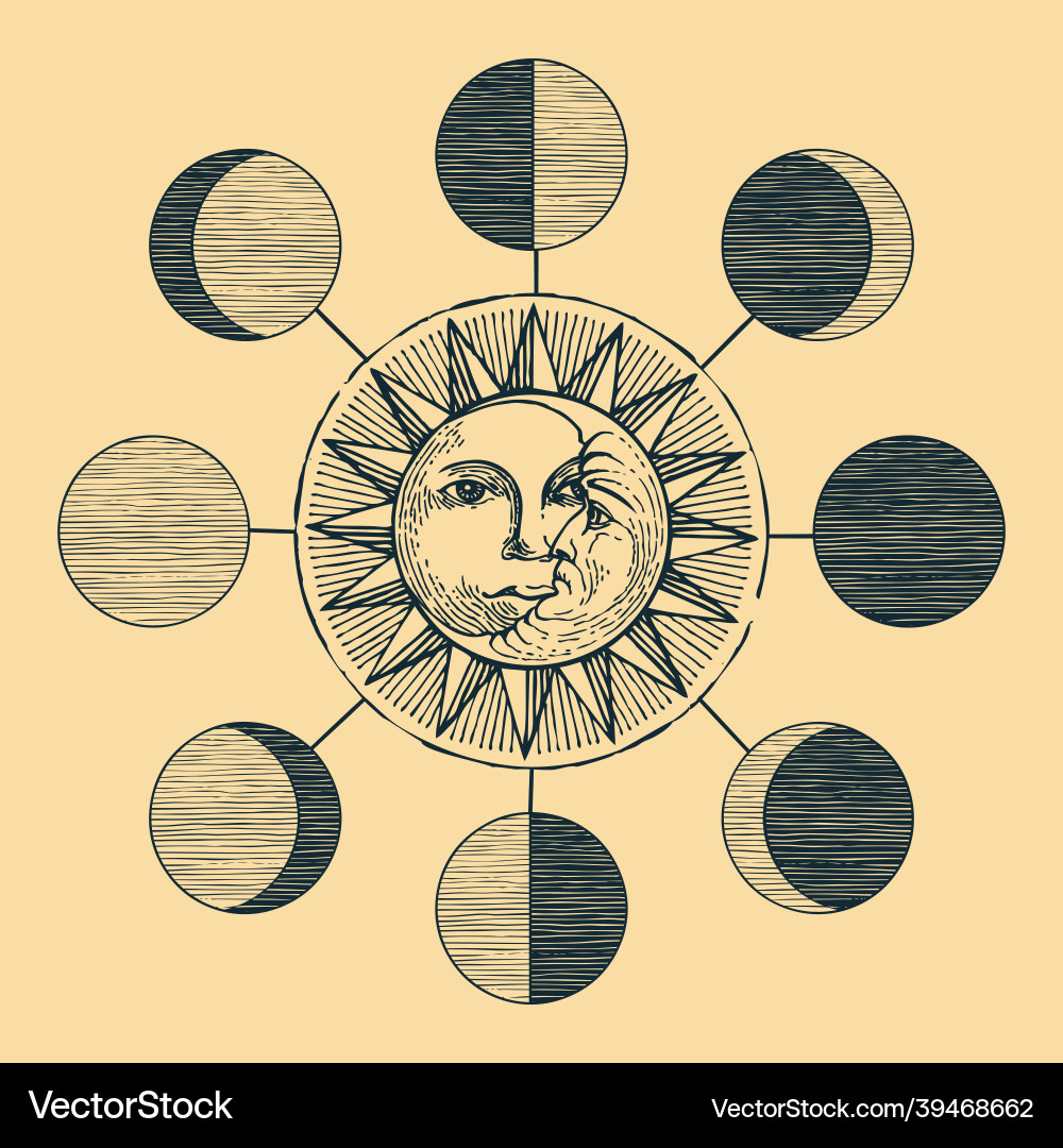 Lunar Phases & Celestial Art Royalty Free Vector Image