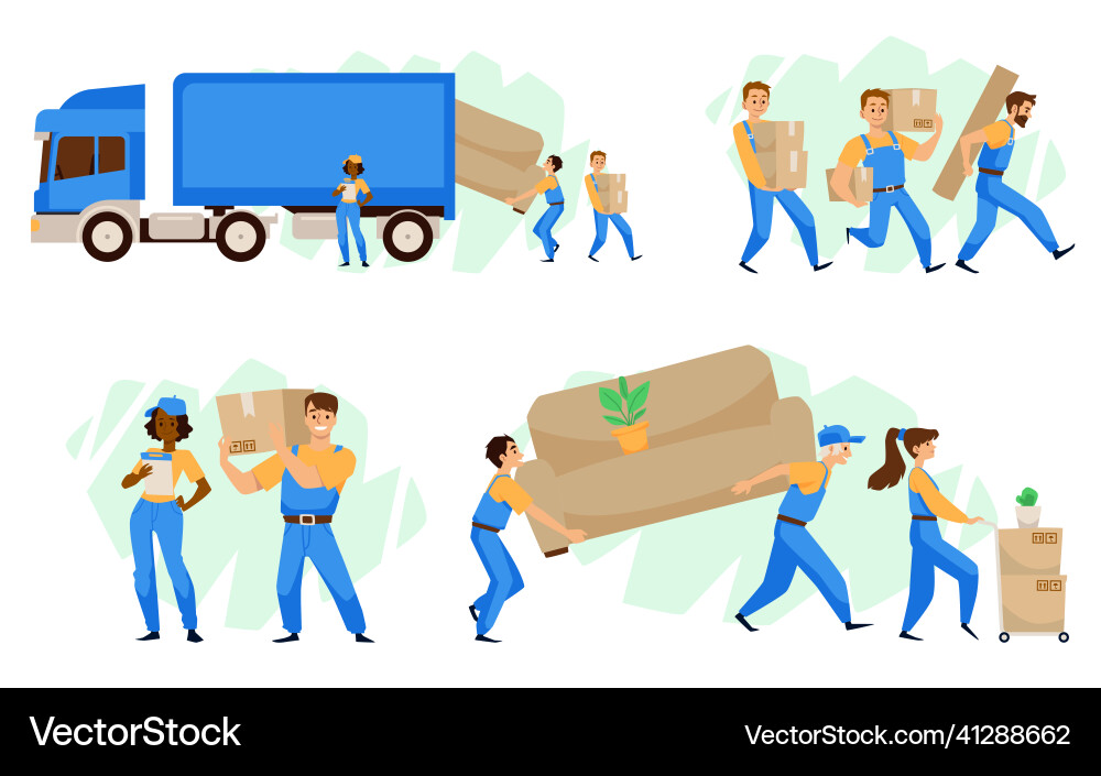 Move company set movers Royalty Free Vector Image