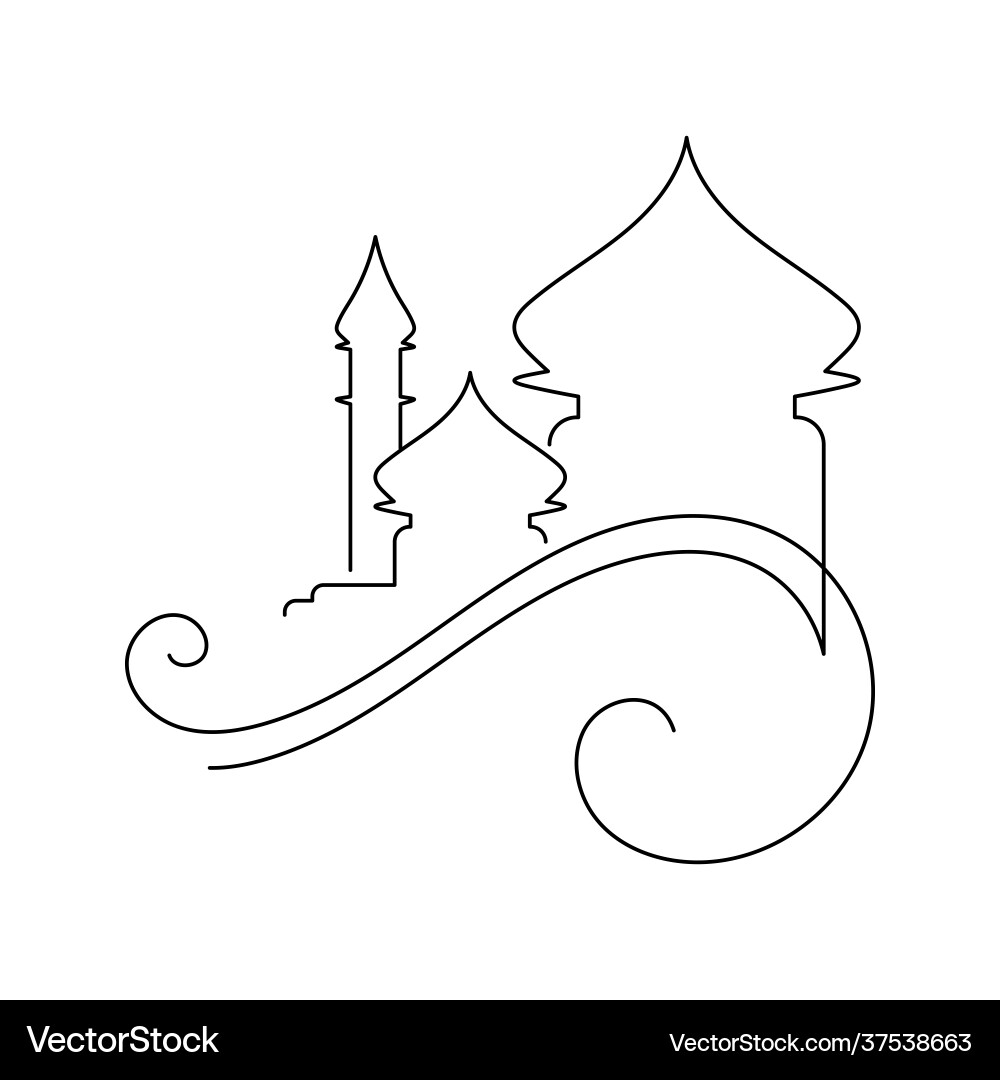 Islamic mosque line art drawing Royalty Free Vector Image