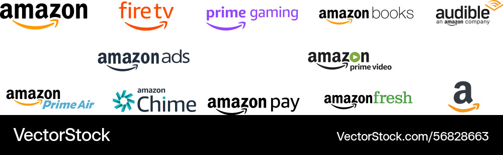 Logos of various amazon services including prime Vector Image