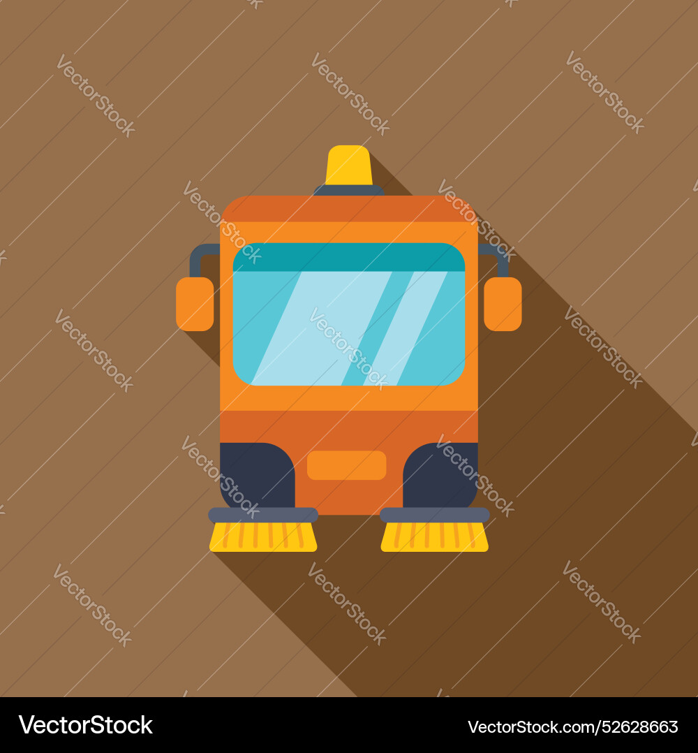 Orange street cleaning vehicle with brushes Vector Image
