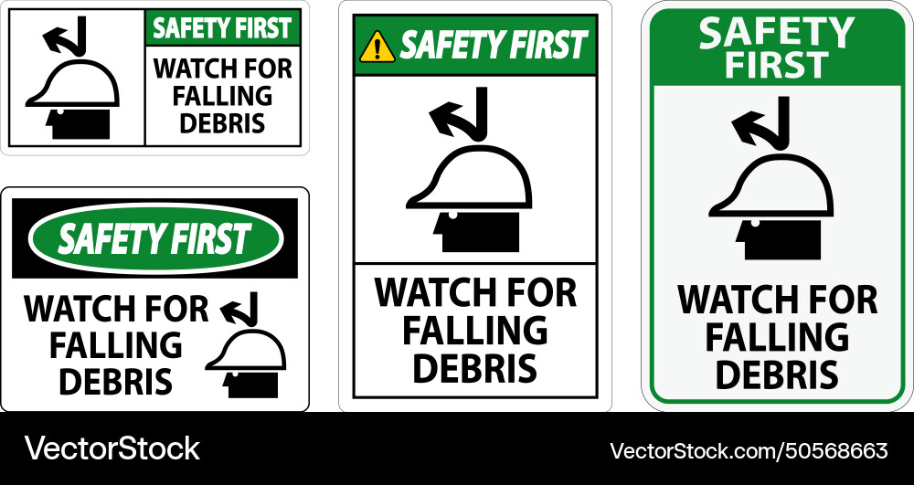 Safety first sign watch for falling debris Vector Image
