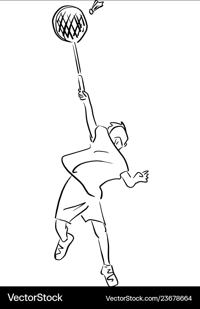 Boy playing badminton sketch doodle Royalty Free Vector