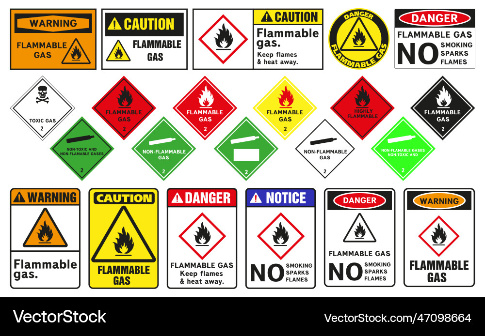 Flammable & Non-Flammable Gas Warnings Vector Image