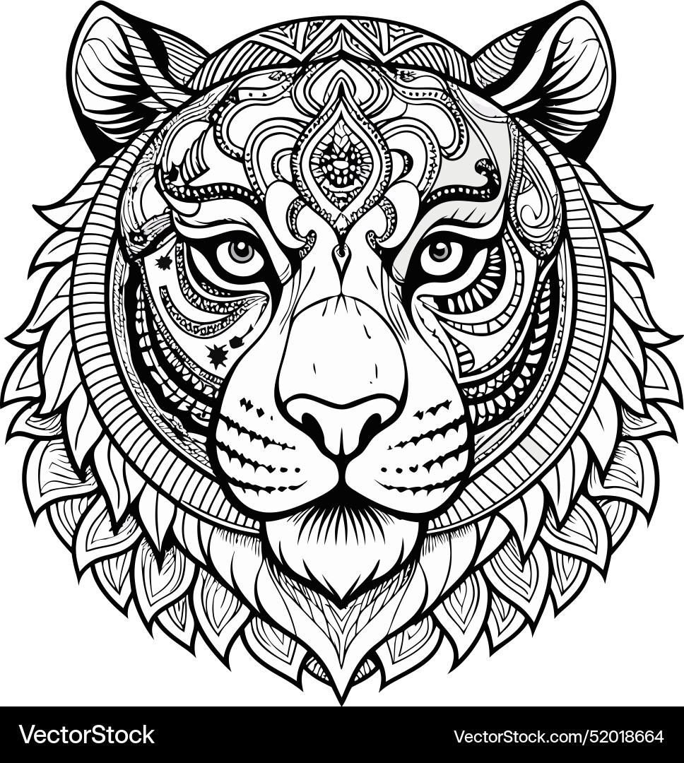 Tiger head mandala entangle coloring page Vector Image