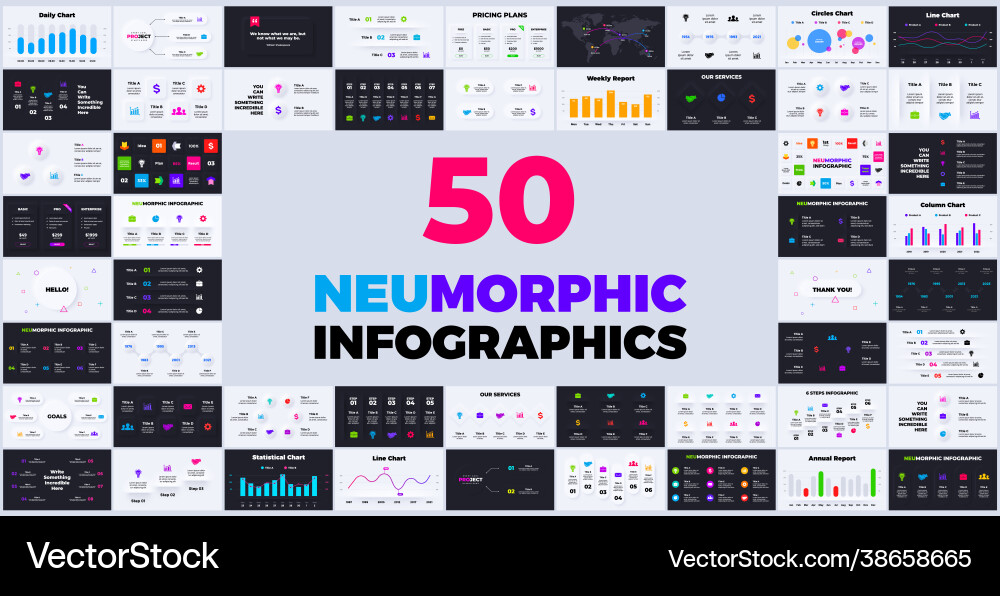 50 neumorphic infographics business info Vector Image
