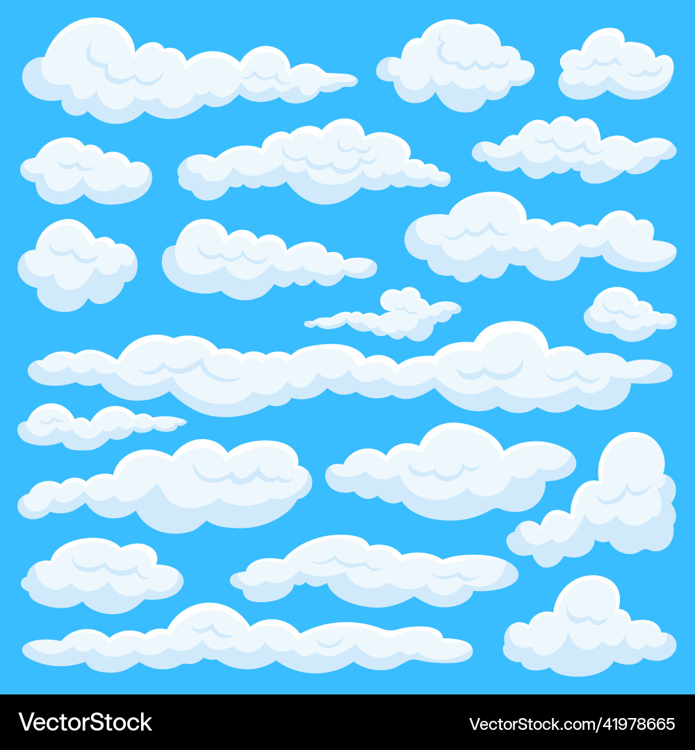 Cartoon Cloud Set - White Fluffy Clouds Royalty Free Vector