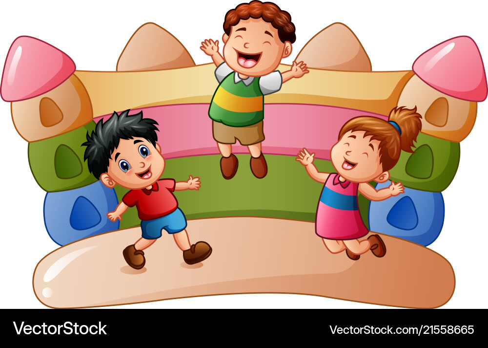Cartoon kids playing at the bouncing house Vector Image