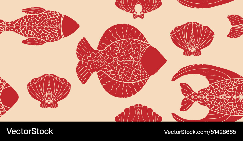 Fish stylized linocut texture textured print Vector Image